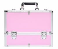 China Portable Pink Cosmetic Case Aluminum Frame ABS Beauty Case With Shoulder Strap for sale