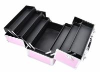 China Portable Pink Cosmetic Case Aluminum Frame ABS Beauty Case With Shoulder Strap for sale