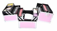 China Portable Pink Cosmetic Case Aluminum Frame ABS Beauty Case With Shoulder Strap for sale