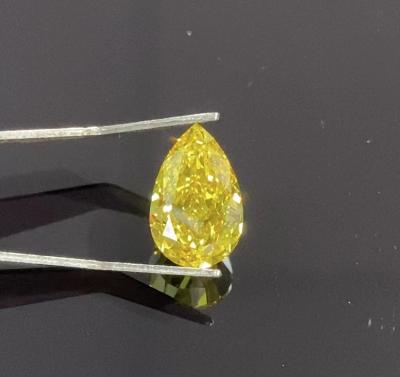 China HPHT Pear Brilliant Cut Lab Grown Yellow Diamond 1-1.3ct Fancy Vivid VS-VVS Clarity IGI Certified for sale