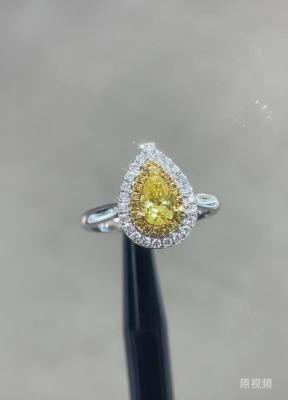 China Lab Grown Diamond Rings Certified Yellow Pear Diamond Anniversary Ring 1ct VS2 ~ VVS1 for sale