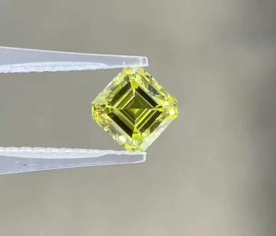 China Lab Grown Yellow Diamond Asscher Cut VS1 Clarity 1 Carat CVD Synthetic Loose Diamond for sale