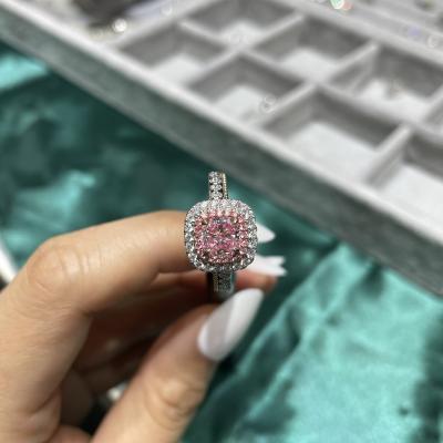 China ZKZ Diamonds 1ct Lab Created Pink Diamond Engagement Ring Cushion Cut IGI Certified for sale