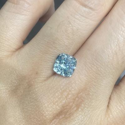 China Fancy Intense Blue Man Made CVD Colored Diamond Cushion Shape 3+ct for sale