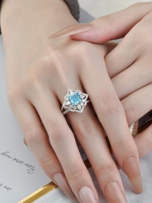 China Synthetic Blue Lab Diamond Jewelry VVS Cushion Cut Engagement Ring for sale