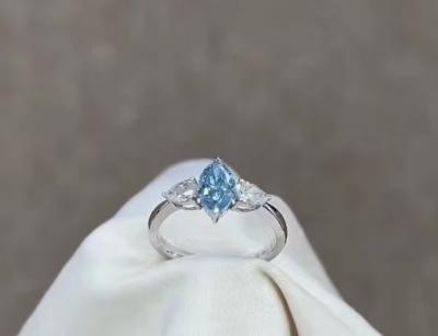 China 0.84ct Fancy Vivid Blue Lab Grown CVD Diamond Marquise Ring VS Clarity 18k White Gold for sale