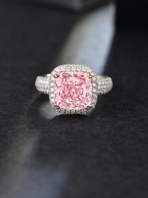 China Large Size 5.33ct Main Stone Lab Pink Cushion Diamond Ring 18k White Gold for sale