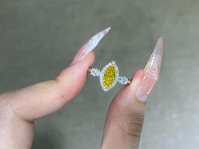 China 1.03ct Fancy Vivid Yellow Lab Created Diamond Marquise Ring 18k White Gold VVS1 for sale