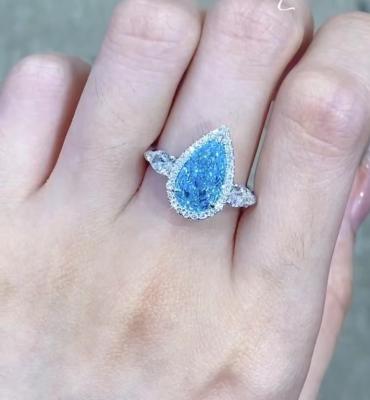 China IGI Certified 2.32ct Blue Pear Cut CVD Diamond Engagement Ring 18K White Gold for sale