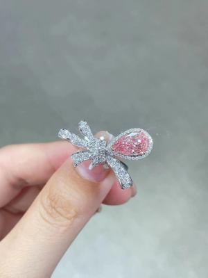 China Lab Grown Light Pink Pear Shape CVD Diamond Ring 2.42ct 18k White Gold for sale