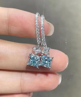 China 2.47ct Princess Cut Blue Lab Grown Diamond Studs in 18k White Gold with IGI Certificate for sale