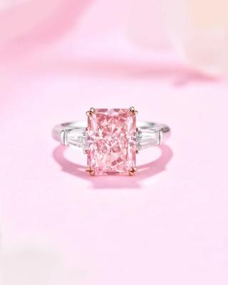 China 18k White Gold Lab Grown Diamond Ring 4.31ct Fancy Pink Radiant Cut VS Clarity for sale