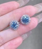 China 2ct Blue Round Brilliant Cut Lab Grown Diamond Stud Earrings - IGI Certified VVS2-VS2 Clarity for sale