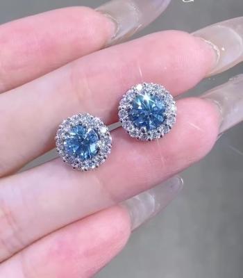 China 2ct Blue Round Brilliant Cut Lab Grown Diamond Stud Earrings - IGI Certified VVS2-VS2 Clarity for sale