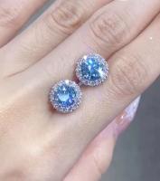 China Lab Created CVD Blue Diamond Earrings 2.06ct Round Shape IGI Certified 18k Gold Studs for sale