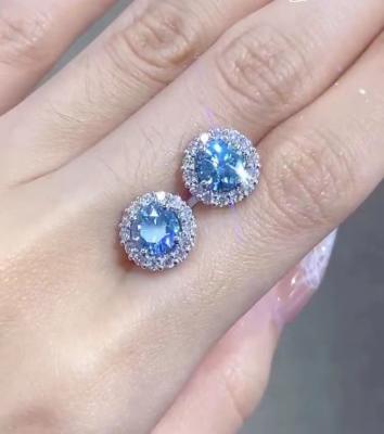 China Lab Created CVD Blue Diamond Earrings 2.06ct Round Shape IGI Certified 18k Gold Studs for sale