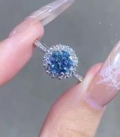China lab created Blue Round Cut Engagement Ring Man Made Diamond Rings IGI Certified for sale