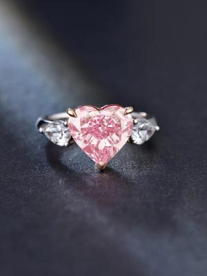 China Large Pink Lab Grown Diamond Ring Heart Shape 4.19ct 18k White Gold IGI Certified for sale