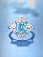 China Princess Cut 3ct VS Lab Grown Blue Diamond Ring 18k White Gold Engagement for sale