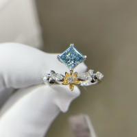 China Lab Grown Blue Diamond Princess Cut 1.13ct VS1 Fancy Intense Color 18k White Gold Ring for sale