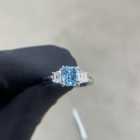 China 1.27ct Lab Grown Diamond Engagement Ring Cushion Cut Fancy Intense Greenish Blue IGI Certified 18K White Gold for sale