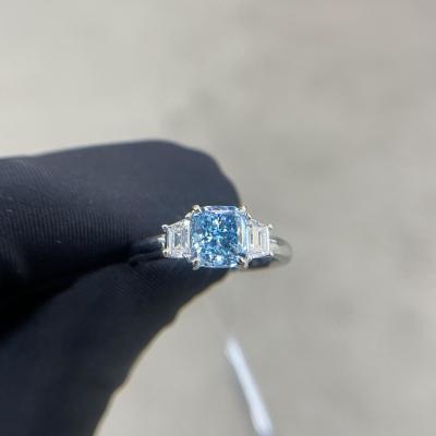 China 1.27ct Lab Grown Diamond Engagement Ring Cushion Cut Fancy Intense Greenish Blue IGI Certified 18K White Gold for sale