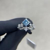 China IGI Certified 1.03ct Lab Grown Diamond Ring Princess Cut Fancy Intense Greenish Blue VS2 for sale