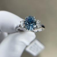 China 1.66ct IGI Certified Lab Grown Diamond Oval Cut Fancy Intense Greenish Blue Engagement Ring 18K White Gold for sale