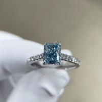 China CVD Lab Grown 1.28ct Radiant Cut Fancy Blue Diamond IGI Certified 18K White Gold Custom Ring for sale