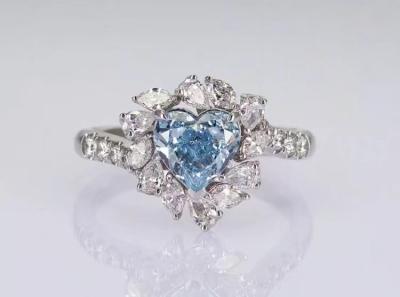 China IGI Certified Lab Grown Blue Heart CVD Diamond Engagement Ring 1pc VS1 Clarity for sale