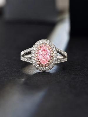 China 0.89ct Lab Grown Fancy Pink CVD Diamond Oval Cut VS2 IGI Certified 18K White Gold Ring for sale