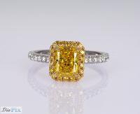 China 1.12ct Fancy Vivid Yellow Lab Created Diamond Radiant Shape Ring 18K Gold Set for sale