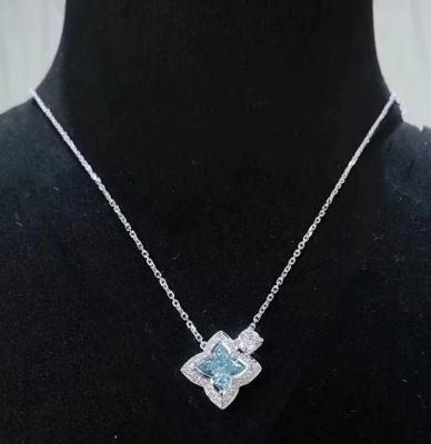 China Blue Lily Cut Lab Grown Diamond Pendant 1.17ct Four Leaf Clover IGI Certified VS1 Clarity Excellent Cut for sale
