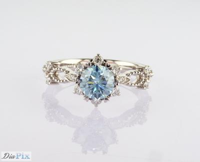 China IGI Certified 1.01ct Fancy Intense Blue CVD Lab Grown Diamond Wedding Ring 18K White Gold for sale