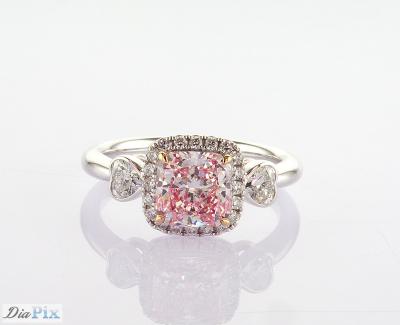China Custom 1.61ct Fancy Pink Cushion Cut Lab Grown Diamond Ring with 2.094ct Total Weight and VS1 Clarity for sale