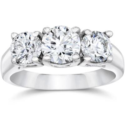 China IGI Certified Lab Grown Diamond Ring 3 Stone Round VVS2 Excellent Cut White CVD Engagement Wedding Band for sale