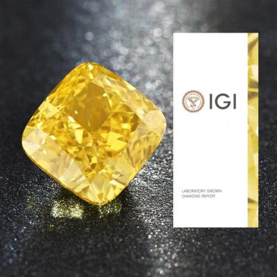 China HPHT Lab-Grown Yellow Cushion Cut Diamonds 1-2ct with IGI Certification | VS2-VS1 Clarity for sale