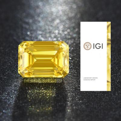 China IGI Certificated Lab Created Yellow Diamonds 3.45ct Fancy Vivid Emerald Cut for sale