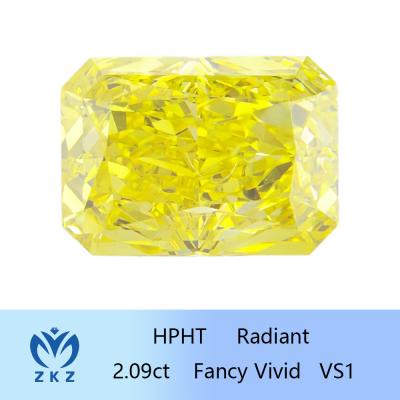 China HPHT Lab-Grown Fancy Vivid Yellow Diamond 2.09ct Radiant Cut VS1 Clarity with IGI Certification for sale