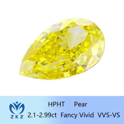China 10 Mohs HPHT Lab Grown Yellow Pear Diamond 2.1-2.99ct with IGI Certification for Jewelry Production for sale