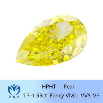 China HPHT Lab Grown Yellow Pear Diamond 1.3-1.99ct with IGI Certification for Jewelry Manufacturing for sale