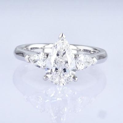 China Classic Design Pear Shape Diamond Ring Three Stones Style White Lab Grown Diamond Ring for sale