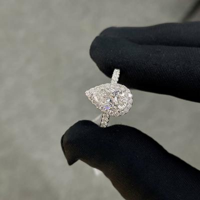 China 18k White Gold Cultured Diamond Ring 1.53ct E VS1 Pear Shape with Full Bezel Setting for sale