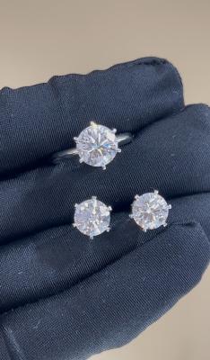 China Classic T Six Prongs Lab Grown Diamond Ring Stud Earrings Set DEF VVS Engagement Jewelry for sale