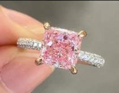 China 3.502ct Square Light Pink Lab Grown Diamond Ring VS1 Clarity 18K White Gold for sale