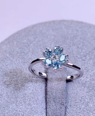 China Round-shaped Blue  diamond rings  VS Lab Grown Diamonds 18K White, EX for sale