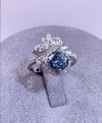 China 2.267ct Round Blue Lab Grown Diamond Ring VS Clarity 18K White Gold IGI Certified for sale