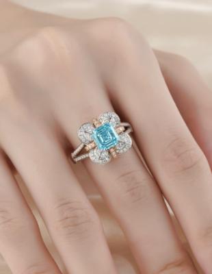 China 1.86ct Asche shape  Lab Grown Diamond Ring  blue  VVS2   18K white gold for sale