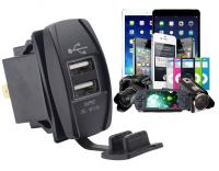 China Double USB Socket Motorcycle Cell Phone Charger Corrosion Resistant With LED Light for sale