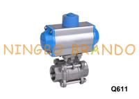 China 3 Piece Thread Port Pneumatic Actuated Ball Valve Stainless Steel 304 for sale